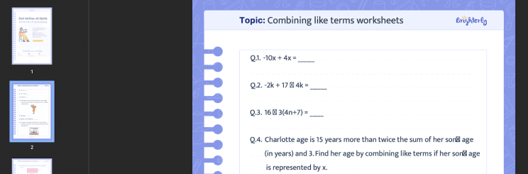 Combining Like Terms Worksheet [Free Printable]