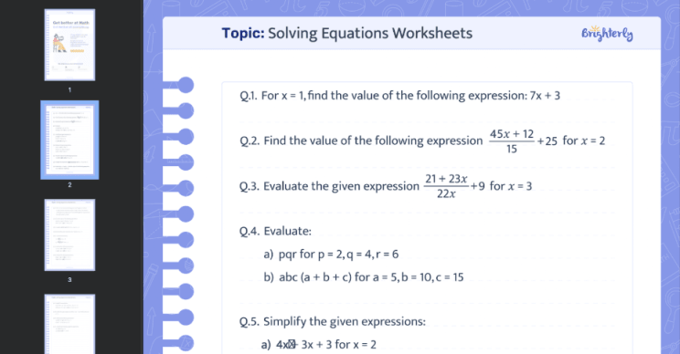 Solving Equations Worksheets