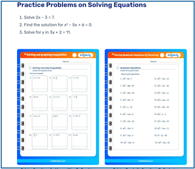 Solving Equations Worksheets