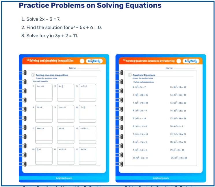 Solving Equations Worksheets
