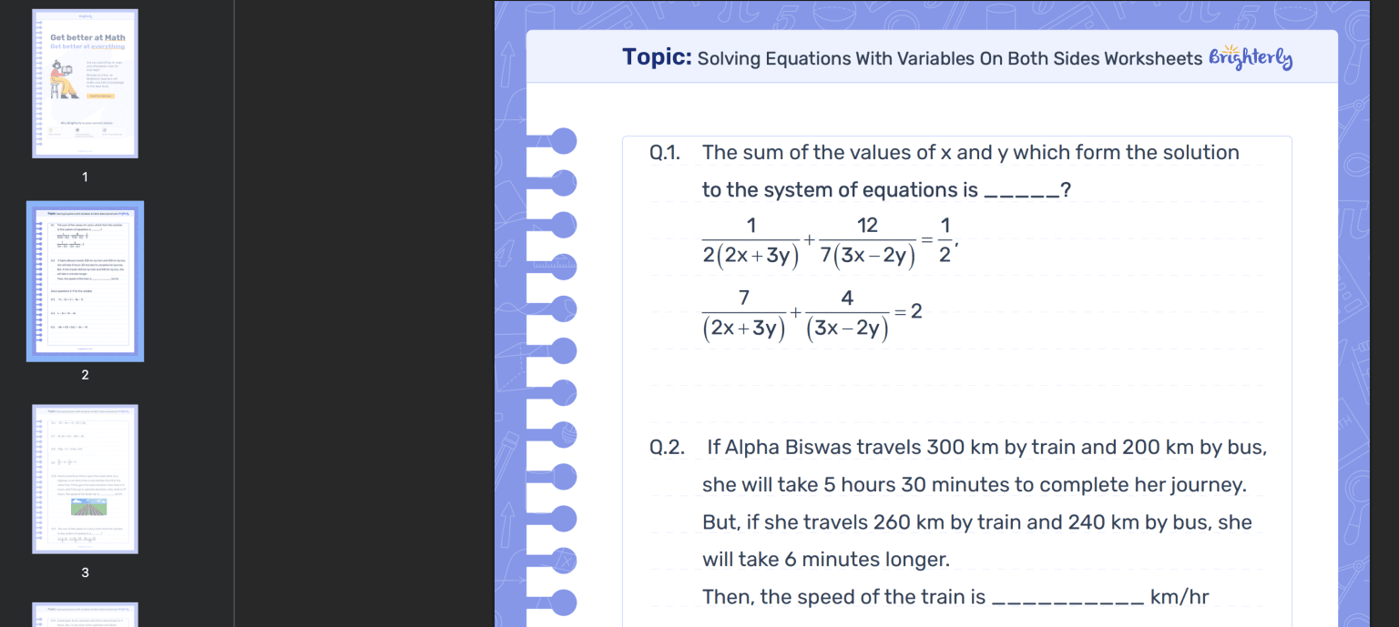 Solving Equations With Variables On Both Sides Worksheets [Free Printable]