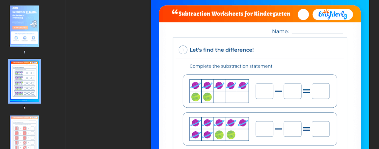 Subtraction Within 10 Worksheet [Free Printable]