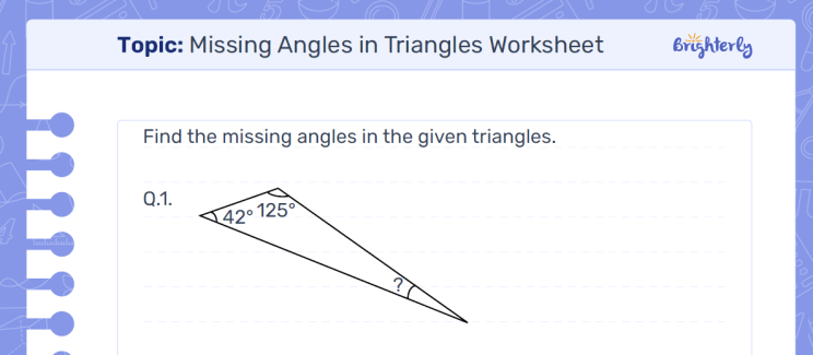 Printable missing angles in triangles worksheet