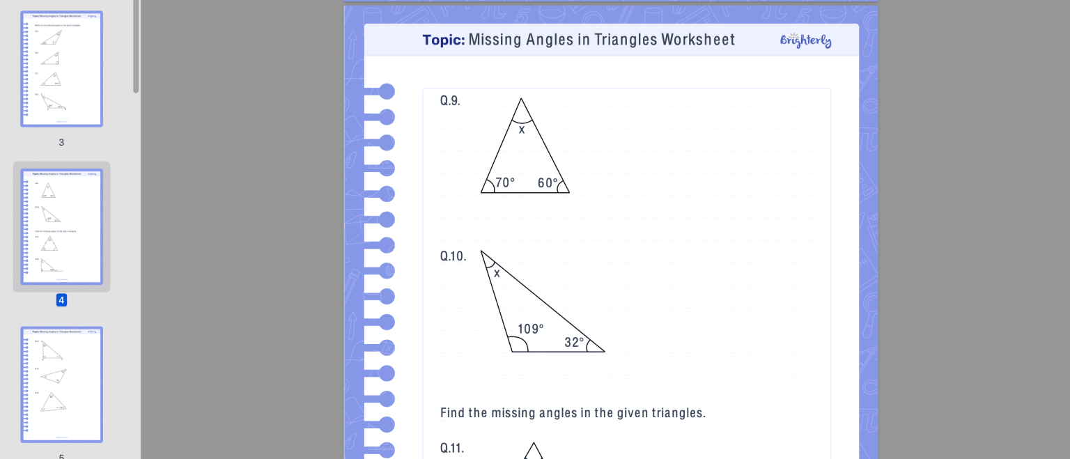 Printable missing angles in triangles worksheet