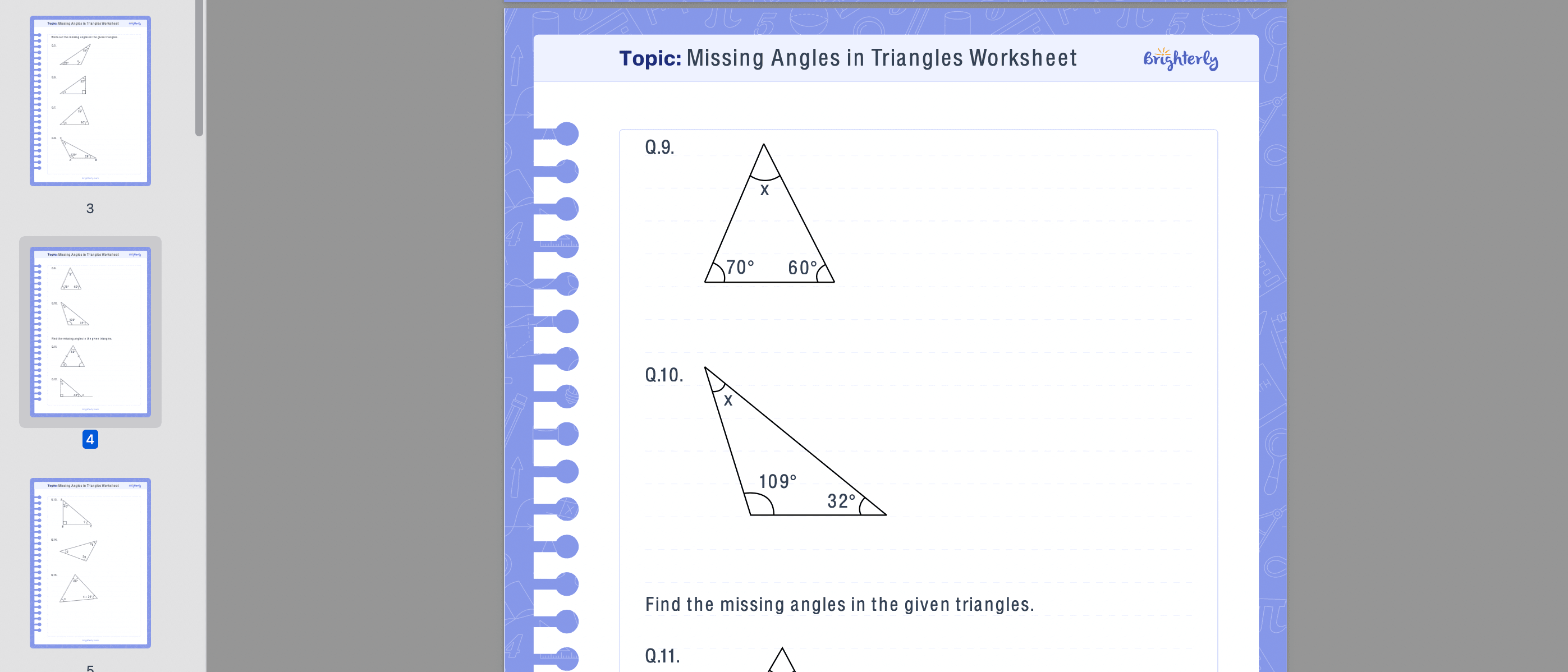 Printable missing angles in triangles worksheet