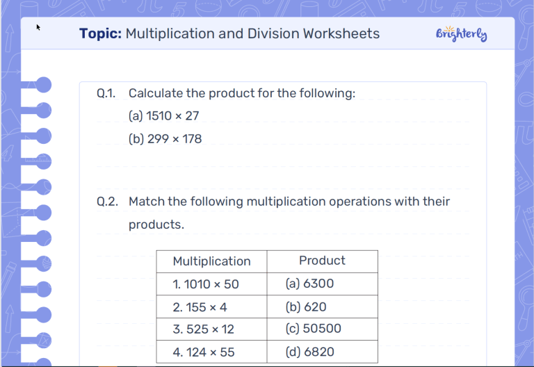 Multiplication and division worksheets grade 5 for kids