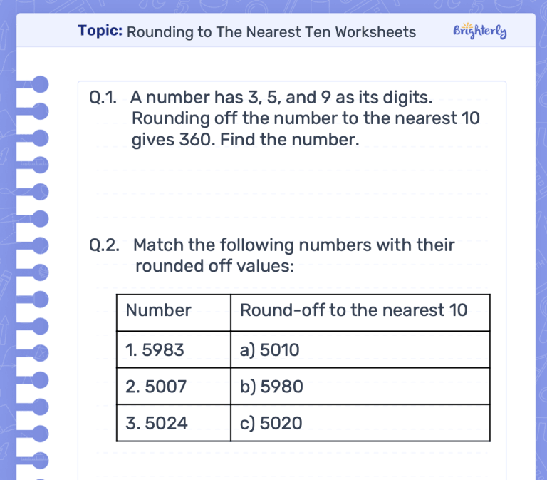 Free rounding to the nearest ten worksheets
