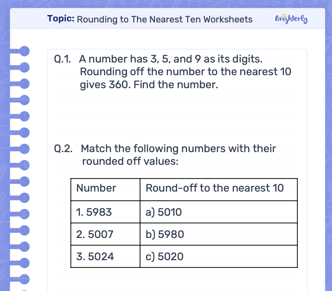 Free rounding to the nearest ten worksheets
