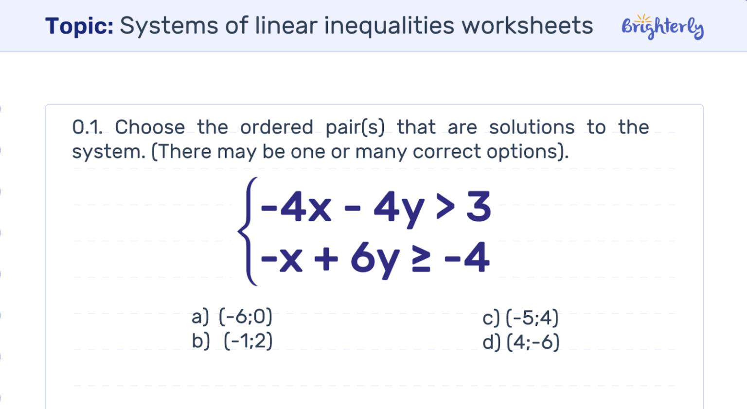 Systems of Linear Inequalities Worksheet [Free Printable]
