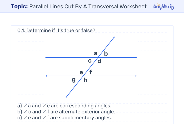Parallel Lines Cut By A Transversal Worksheet [Free Printable]
