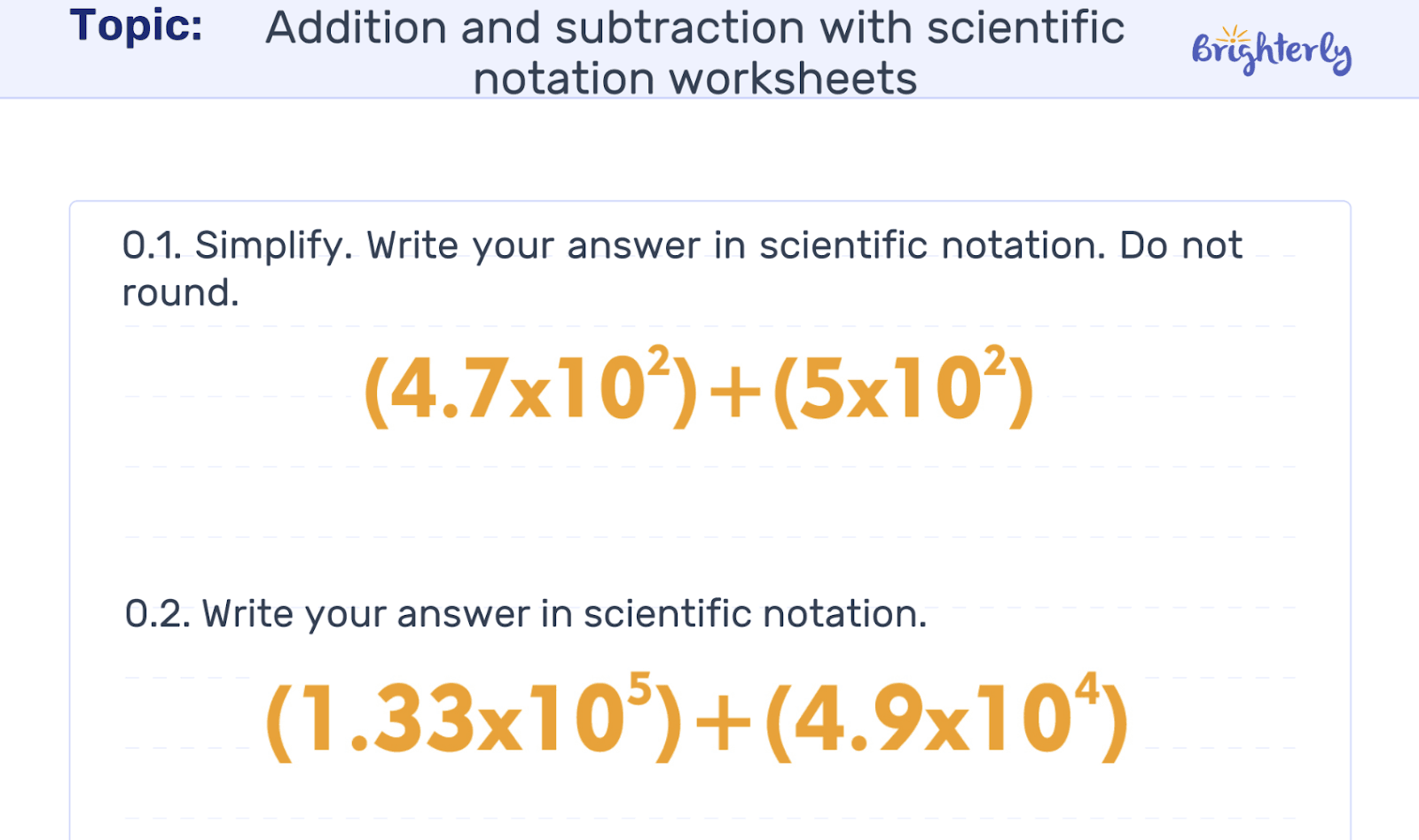 Addition and Subtraction with Scientific Notation Worksheet [Free ...