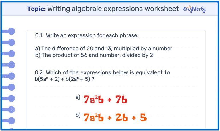 Writing algebraic expressions worksheet [Free Printable]
