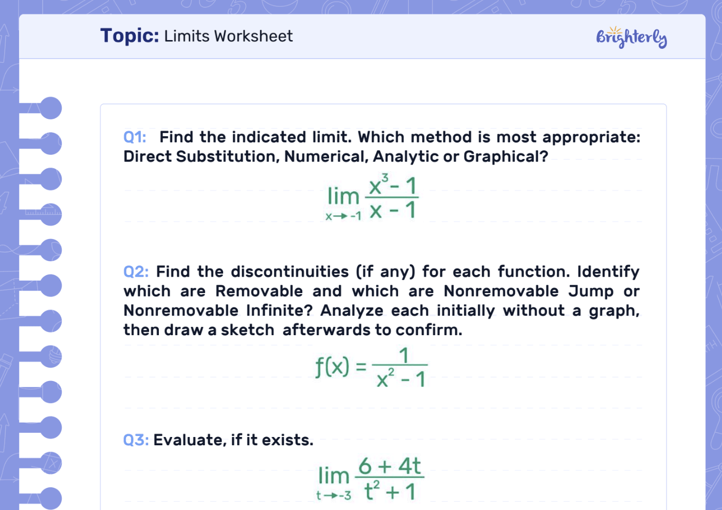 Limits Worksheet [Free Printable]