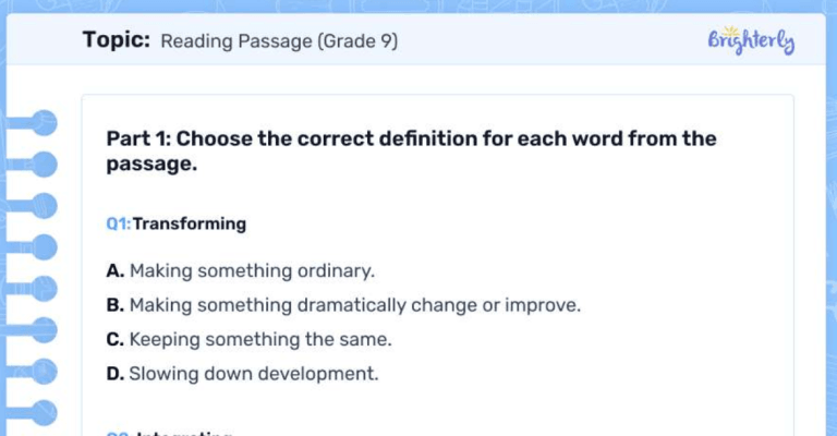 9th Grade Reading Passages Worksheets [Free Printable]