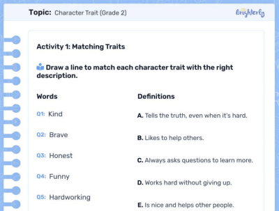 Character Traits Worksheet 2nd Grade [Free Printable]