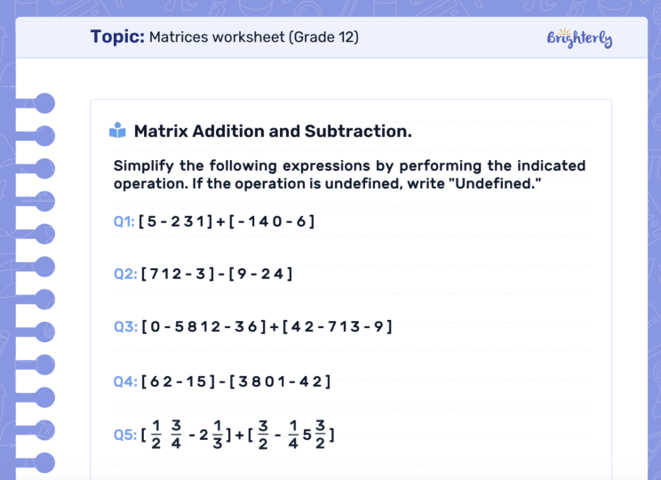 Free Matrices Worksheet: Master Matrix Operations PDF