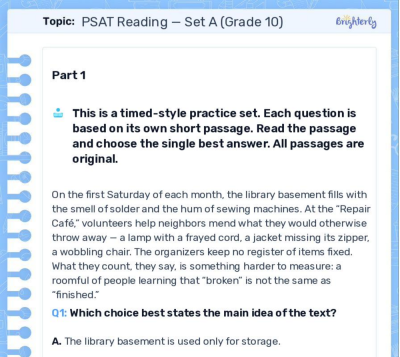 Free PSAT Practice Test Reading Worksheets PDF