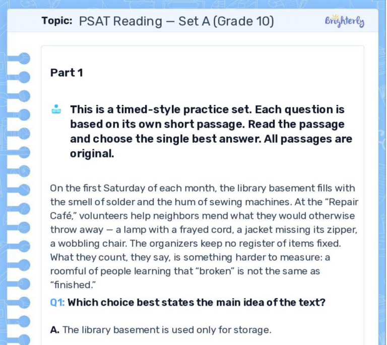 Free PSAT Practice Test Reading Worksheets PDF