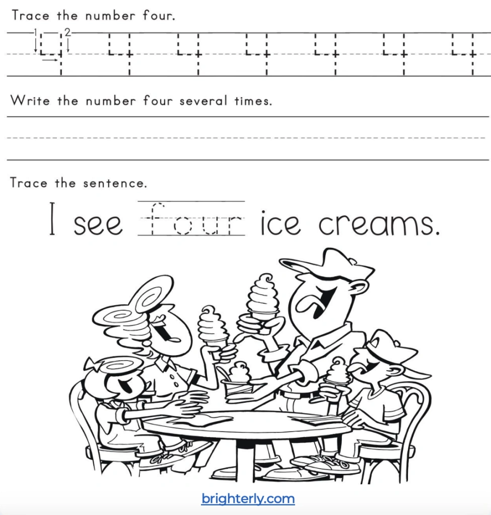 Number 4 Worksheet Preschool Number 4 Coloring Sheet | Color 4 Number