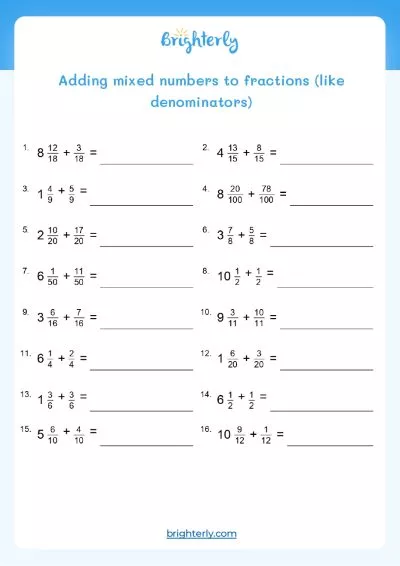 Adding Fractions Worksheets | Brighterly