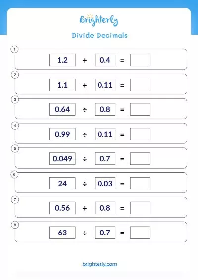 Free Printable Dividing Decimals Worksheet [PDF] Brighterly.com