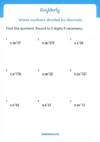 Free Printable Dividing Decimals Worksheet [PDF] Brighterly.com