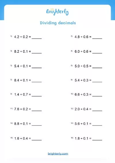 Free Printable Dividing Decimals Worksheet [PDF] Brighterly.com