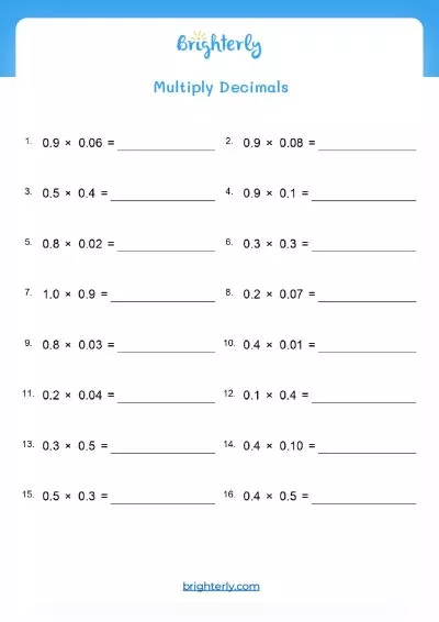 Free Printable Multiplying Decimals Worksheets [PDF] Brighterly.com