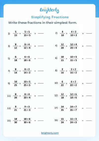 Free Printable Simplifying Fractions Worksheets for Kids - Brighterly.com