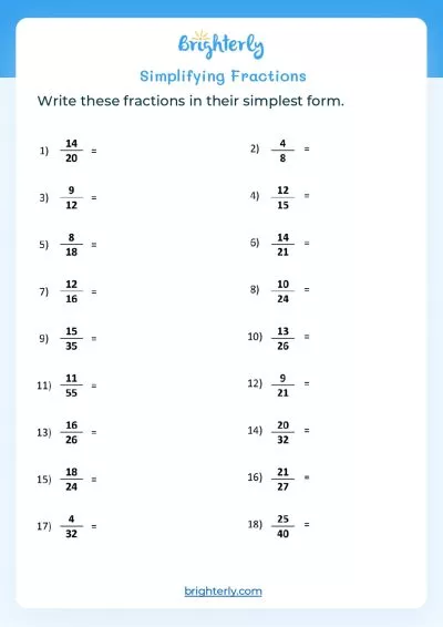 Free Printable Simplifying Fractions Worksheets for Kids - Brighterly.com