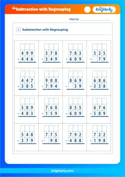Free Printable Subtraction With Regrouping Worksheets [PDFs] Brighterly
