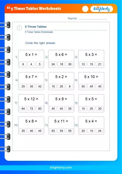 Free & Printable 5 Times Tables Worksheets for Kids [PDFs]