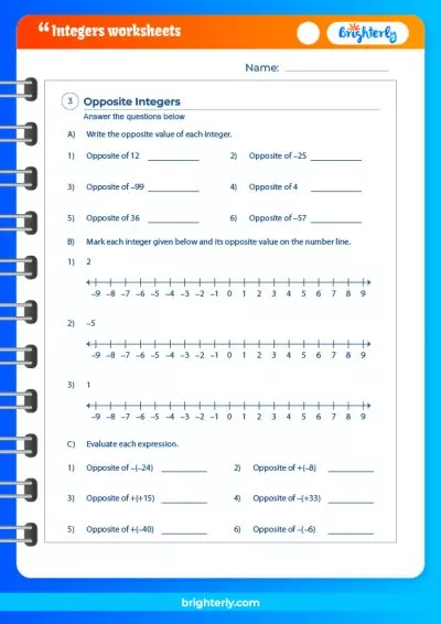 Free Printable 7th Grade Integers Worksheets [PDFs] Brighterly