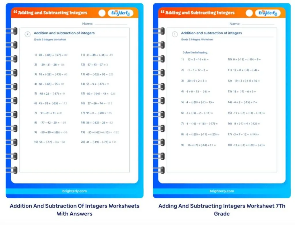 FREE Printable Adding And Subtracting Integers Worksheets [PDFs]