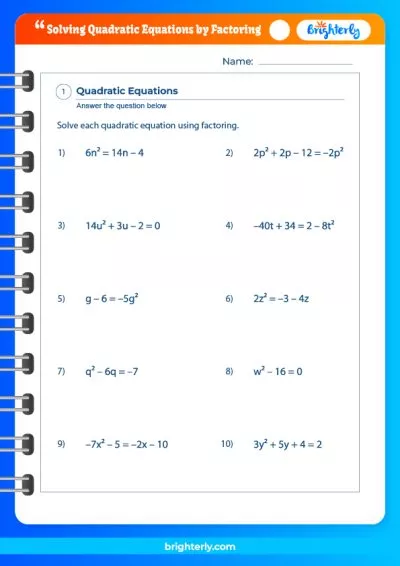 FREE Solving Quadratic Equations By Factoring Worksheets [PDFs]