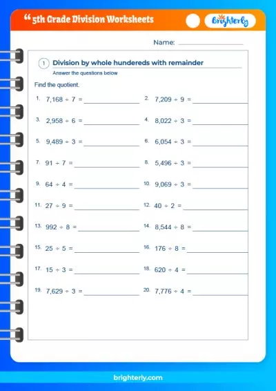FREE Printable 5th Grade Division Worksheets [PDFs] Brighterly