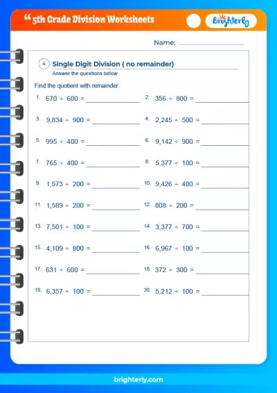 FREE Printable 5th Grade Division Worksheets [PDFs] Brighterly