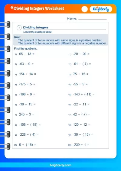 FREE Printable Dividing Integers Worksheets [PDF] Brighterly.com