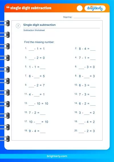 FREE Printable Single Digit Subtraction Worksheets [PDFs]