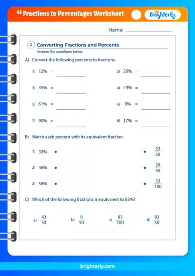 Free Fractions To Percentages Worksheets [PDF] Brighterly.com