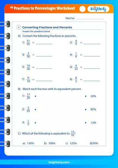 Free Fractions To Percentages Worksheets [PDF] Brighterly.com