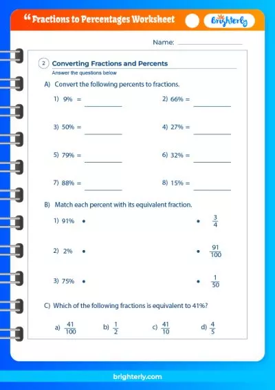 Free Fractions To Percentages Worksheets [PDF] Brighterly.com