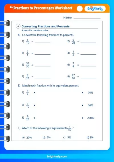 Free Fractions To Percentages Worksheets [PDF] Brighterly.com