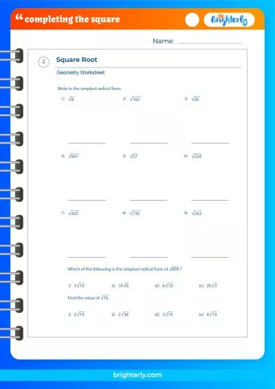 FREE Printable Completing The Square Worksheets [PDFs] Brighterly