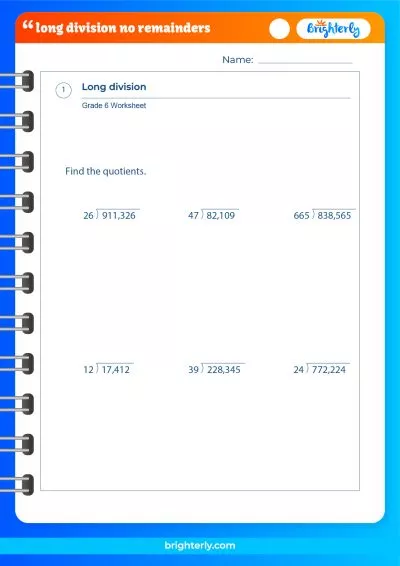 FREE Long Division no Remainders Worksheet [PDFs]