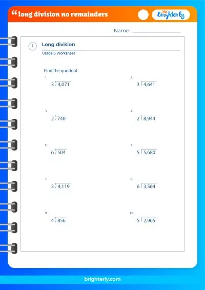 FREE Long Division no Remainders Worksheet [PDFs]