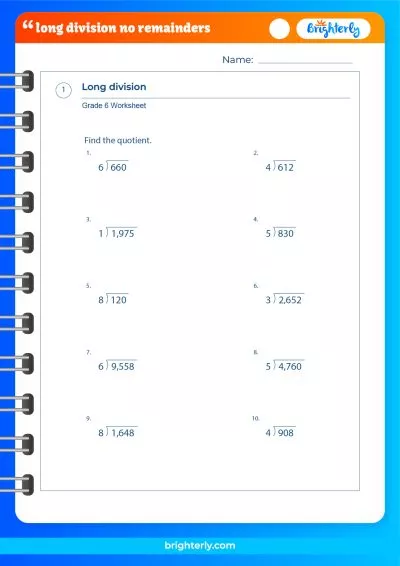 FREE Long Division no Remainders Worksheet [PDFs]