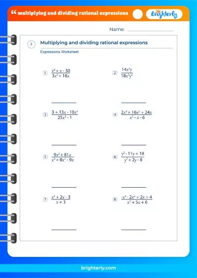 FREE Multiplying and Dividing Rational Expressions Worksheet [PDFs]