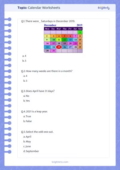 The Benefits of Studying with Calendar Worksheets [PDFs] Brighterly.com